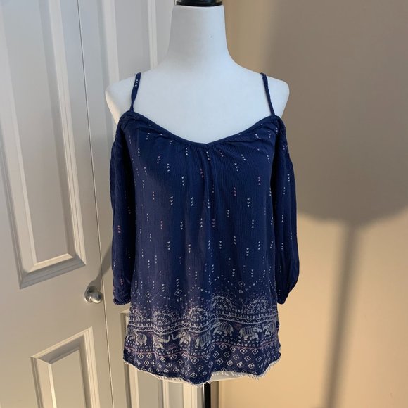 Razzle Dazzle | Tops | Razzle Dazzle Blue Top Cold Shoulders Small ...